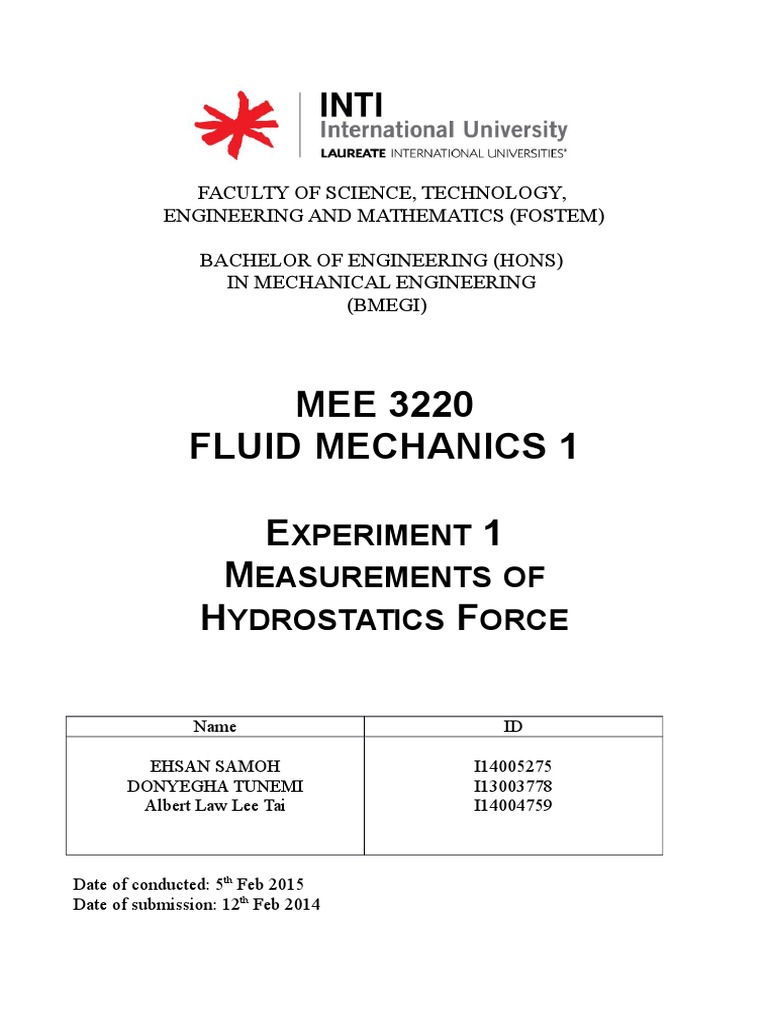 Hydrostatic Force Measurement Experiment | PDF | Buoyancy | Pressure