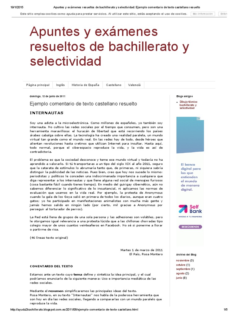 Resueltos de Bachillerato y Selectividad - Ejemplo Comentario de Texto Castellano Resuelto | PDF ...