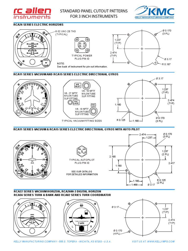 Standard Panel Cutout Patterns For 3 Inch Instruments: 6-32 UNC-2B THD ...