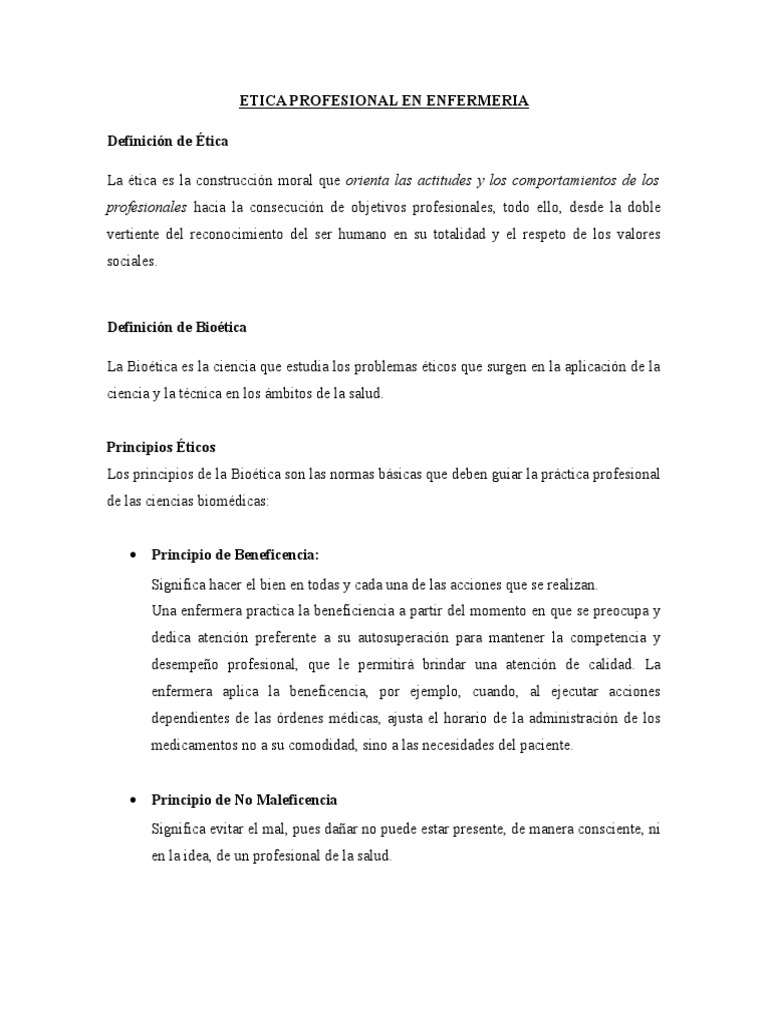 Etica Profesional en Enfermeria | PDF | Bioética | Enfermería