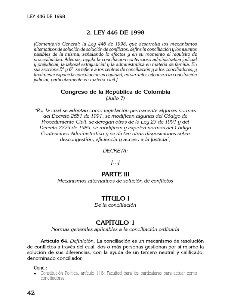 Ley 446 de 1998 Concordada | PDF | Ley Pública | Virtud