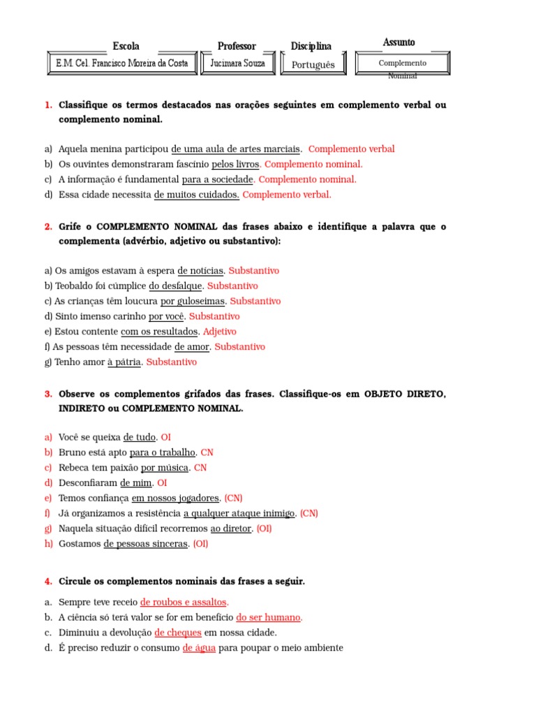 Complemento Nominal | Substantivo | Gramática