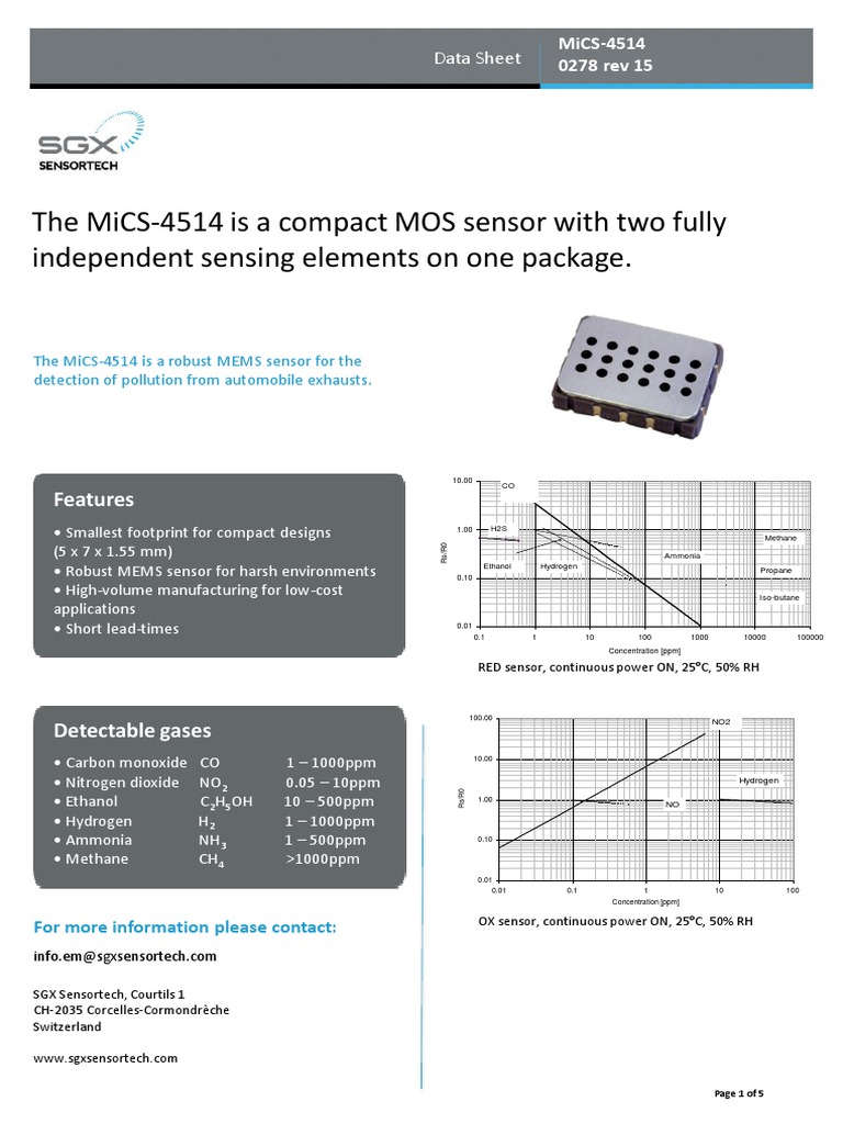 MiCS-4514 Gas Sensor Data Sheet | PDF | Resistor | Sensor