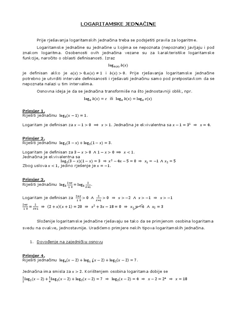 Logaritamske Jednacine | PDF