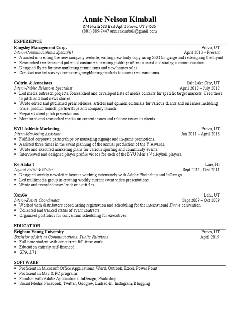 Annie Kimball's Communications Resume | PDF