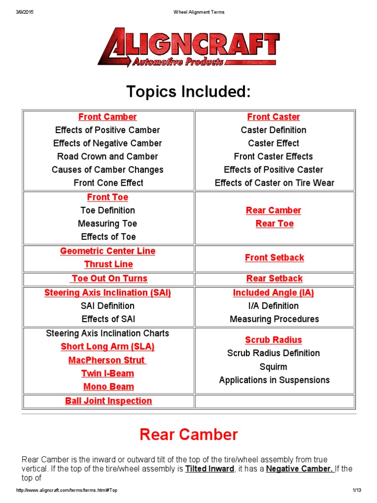 Wheel Alignment Terms PDF | PDF | Automotive Industry | Vehicles