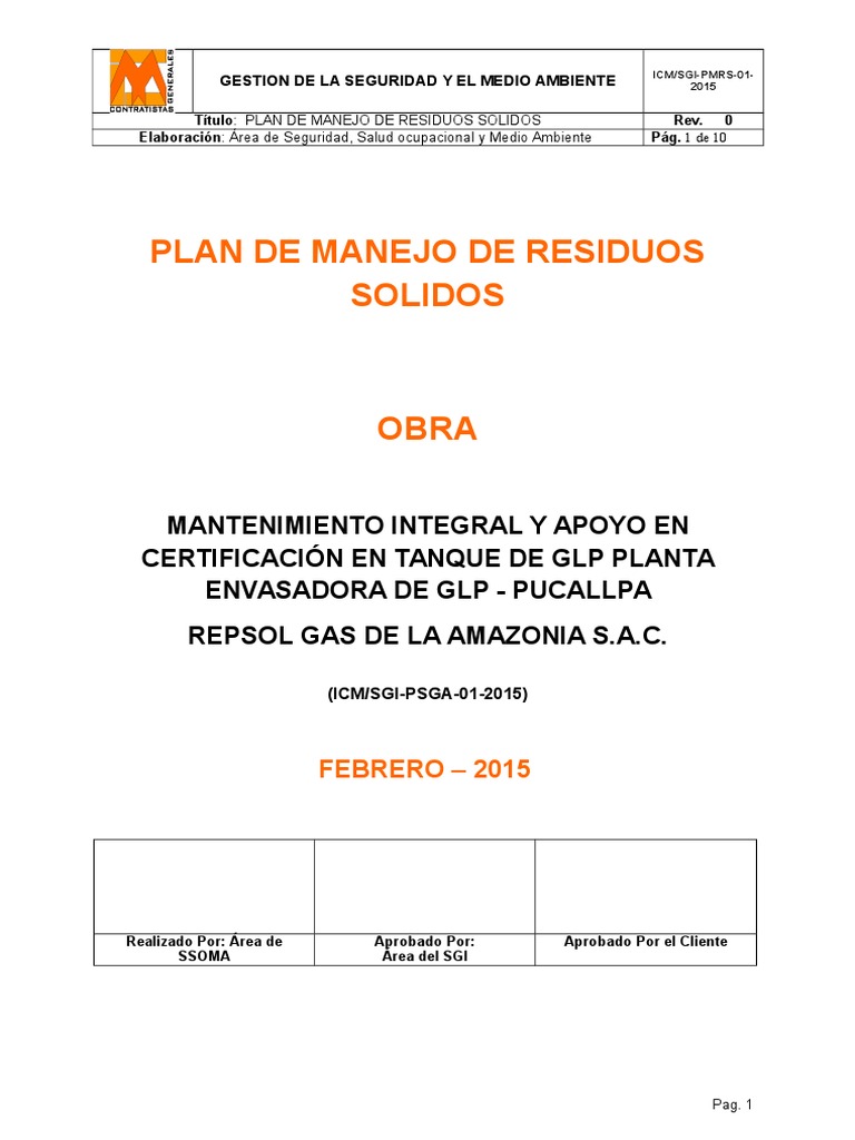 Plan de Manejo de Residuos Solidos | Descargar gratis PDF | Residuos | Degradación ambiental