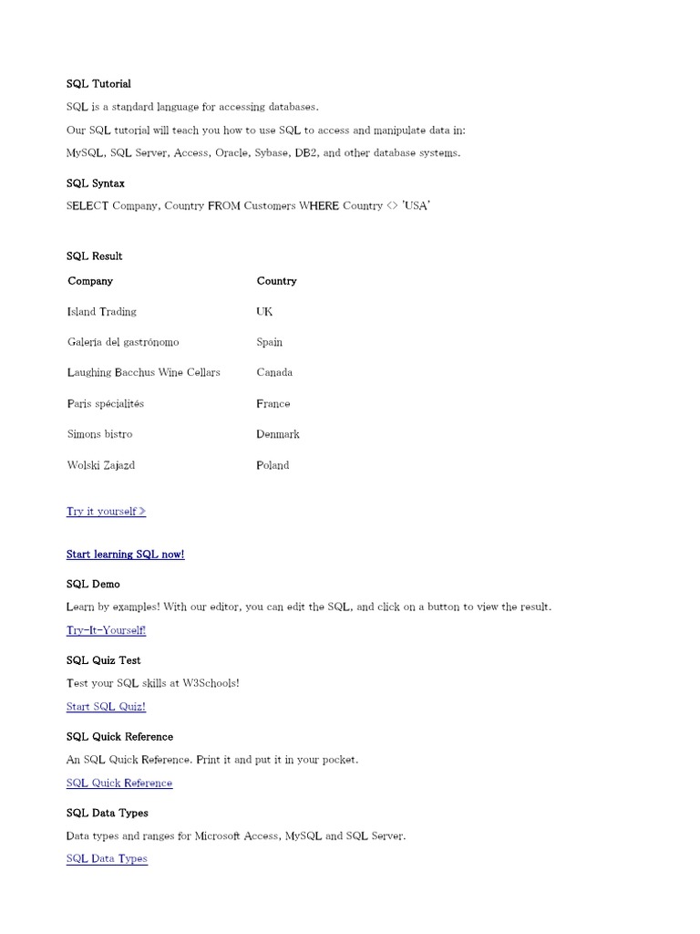 SQL Tutorial: Accessing Databases | PDF | Sql | Database Index