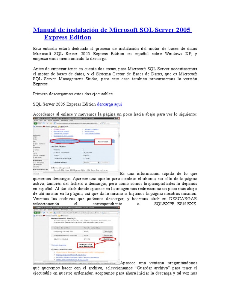 Manual de Instalación de Microsoft SQL Server 2005 Express | PDF | Servidor SQL de Microsoft ...