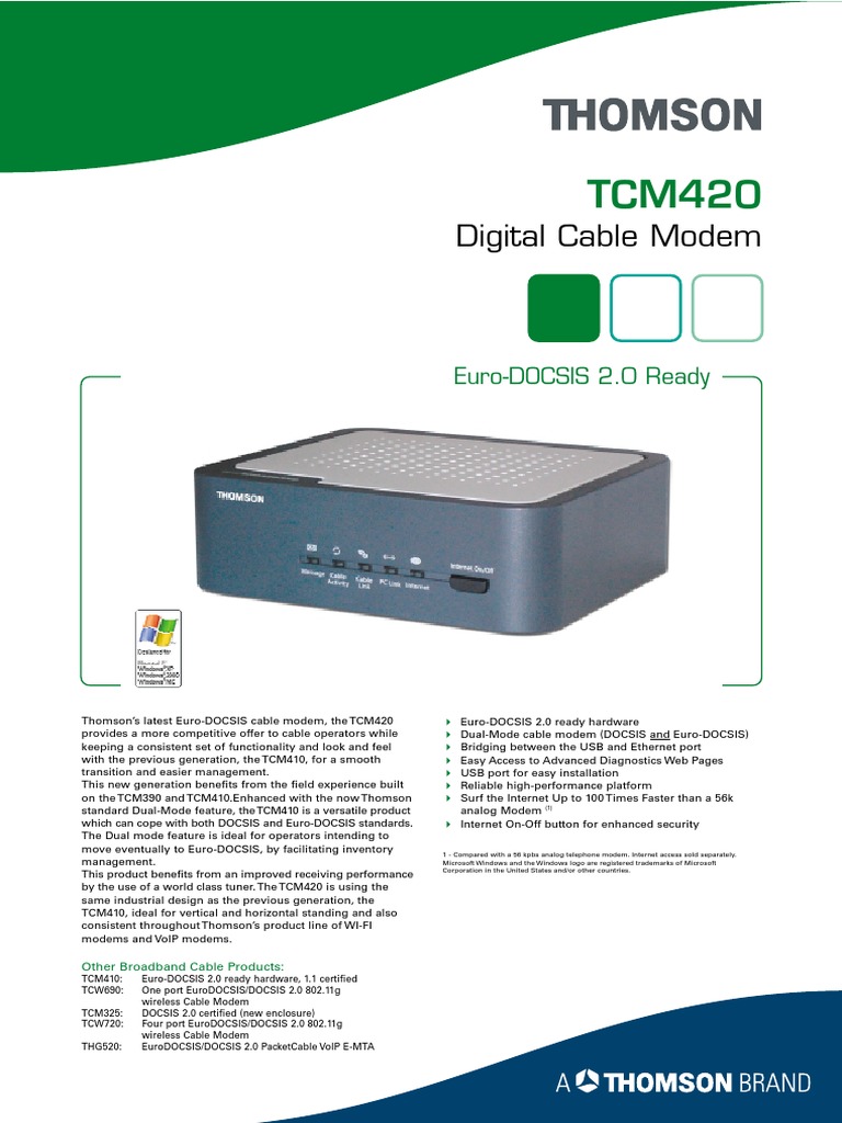 Thomson TCM 420 Spec | PDF | Modem | Computer Networking