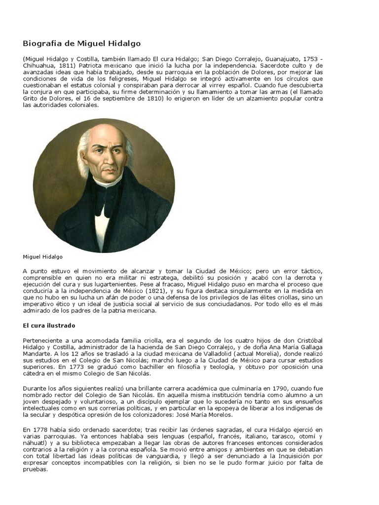 Biografia de Miguel Hidalgo | PDF | México | Conflicto armado