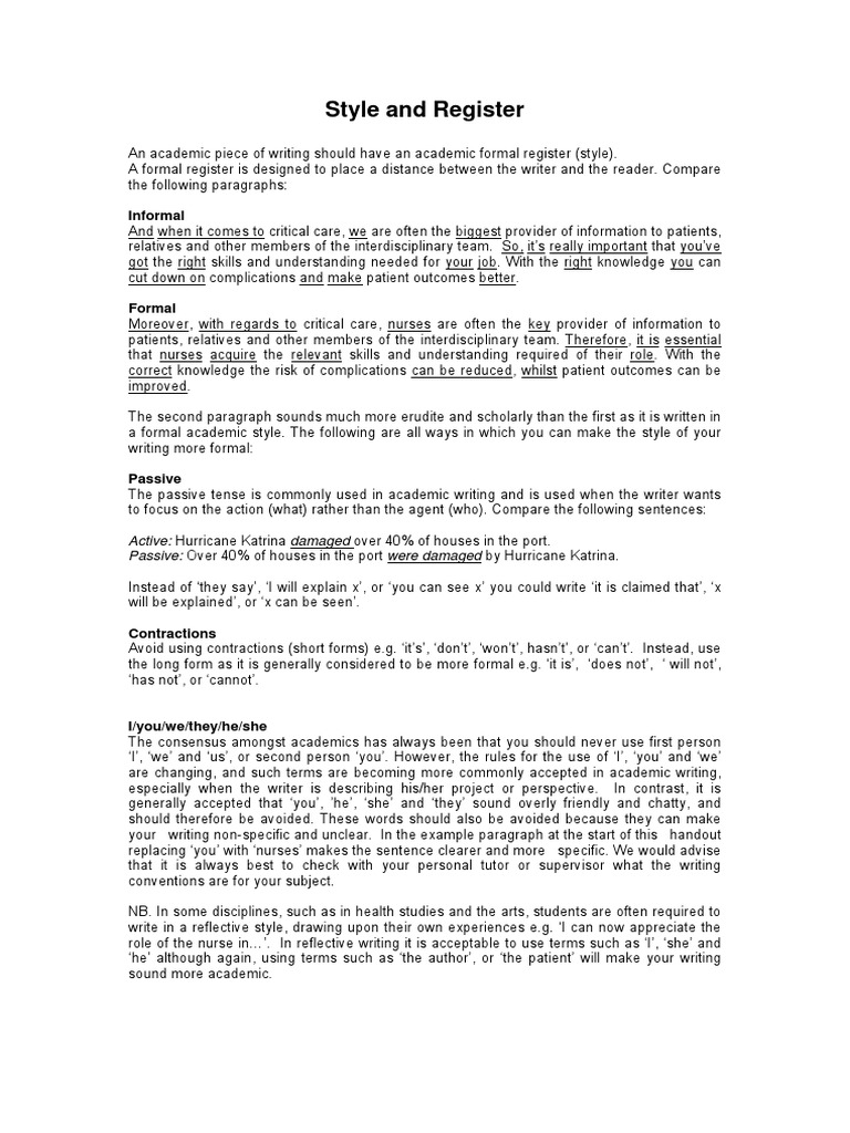 Style and Register | PDF | Nursing | Patient