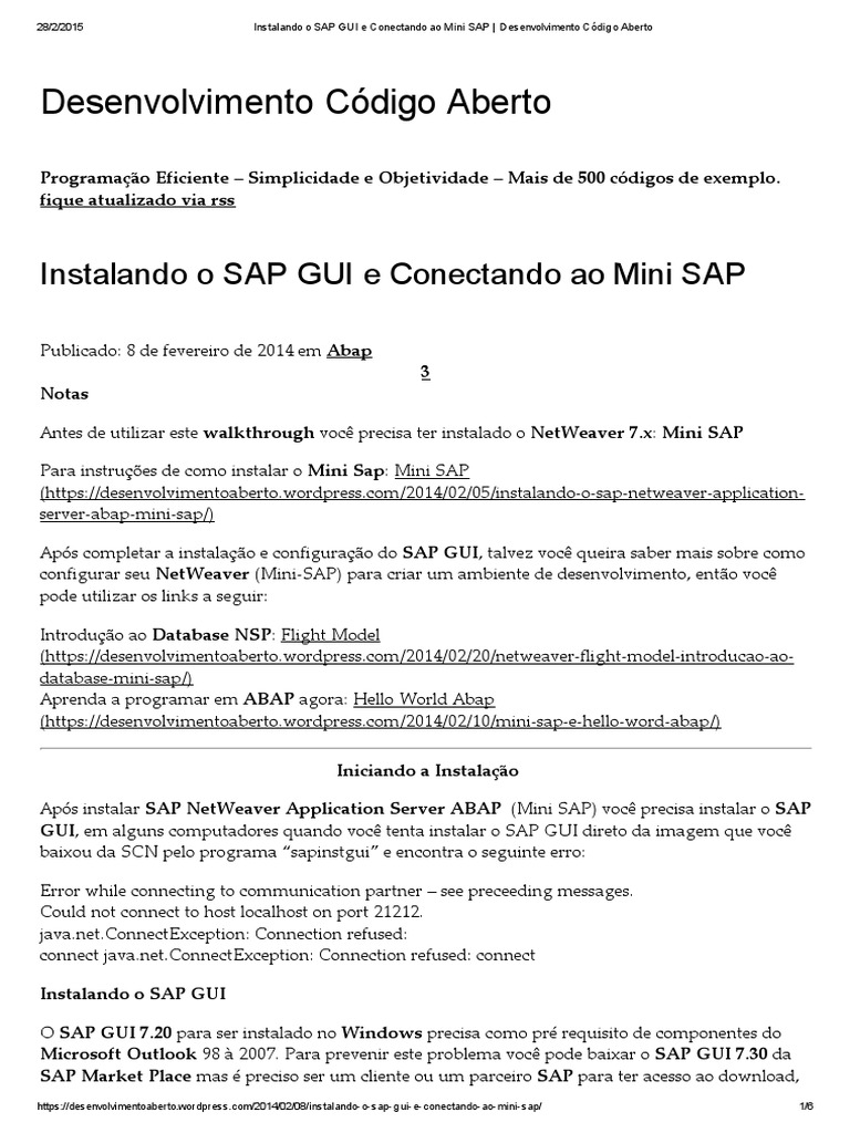 Instalação do SAP GUI e Mini SAP | PDF | Interfaces gráficas do usuário ...