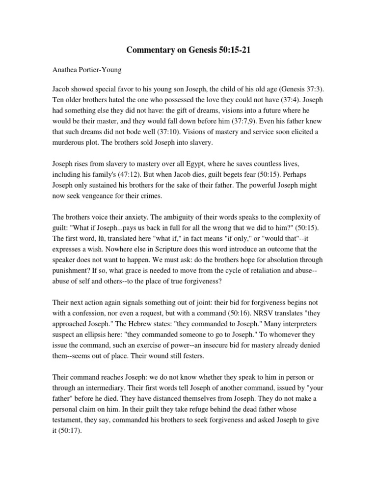 Commentary On Genesis 50,15-21.Portier-Young | PDF | Jacob | Forgiveness
