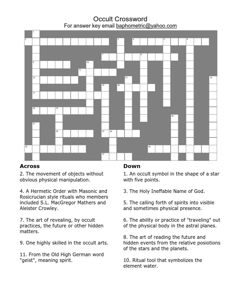 Occult Crossword Puzzle | PDF | Paranormal | Religious Behaviour And ...