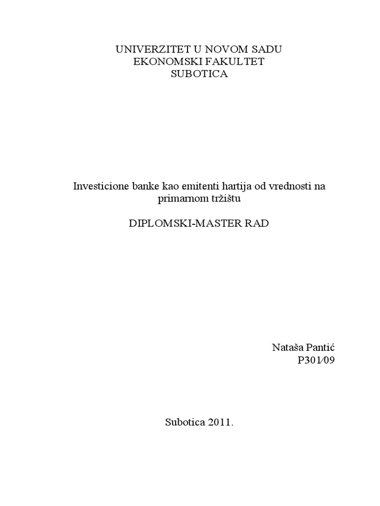 Investiciono Bankarstvo Rad PDF | PDF