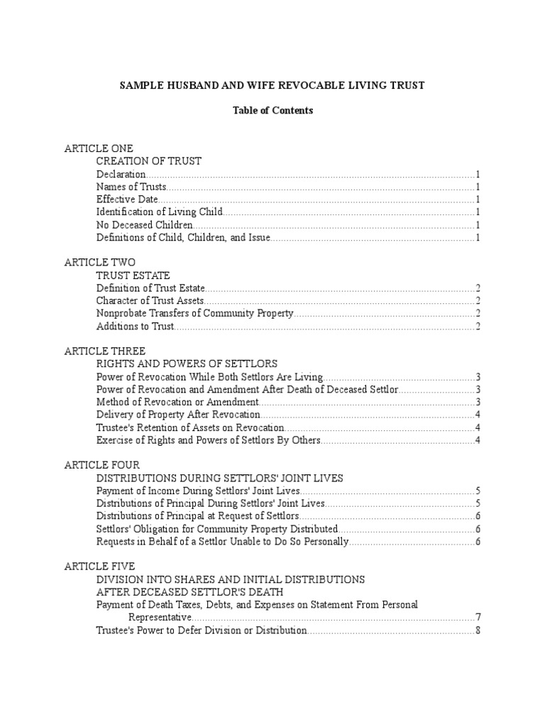 Sample Revocable Living Trust For California With Spendthrift Clause ...