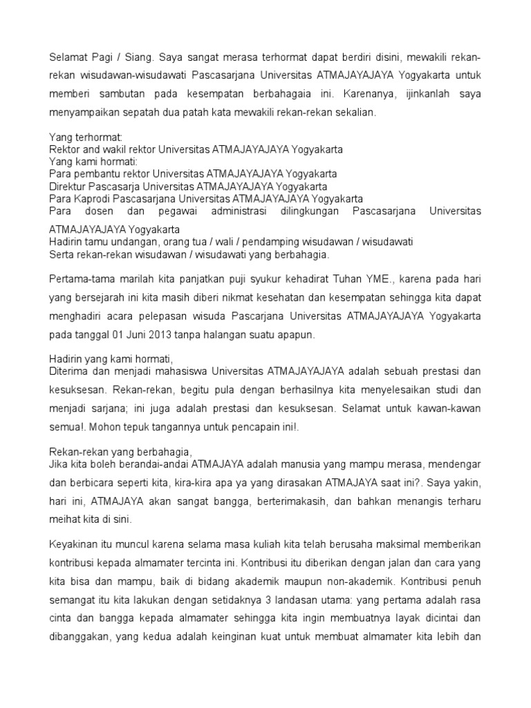 CONTOH Sambutan Wisuda | PDF