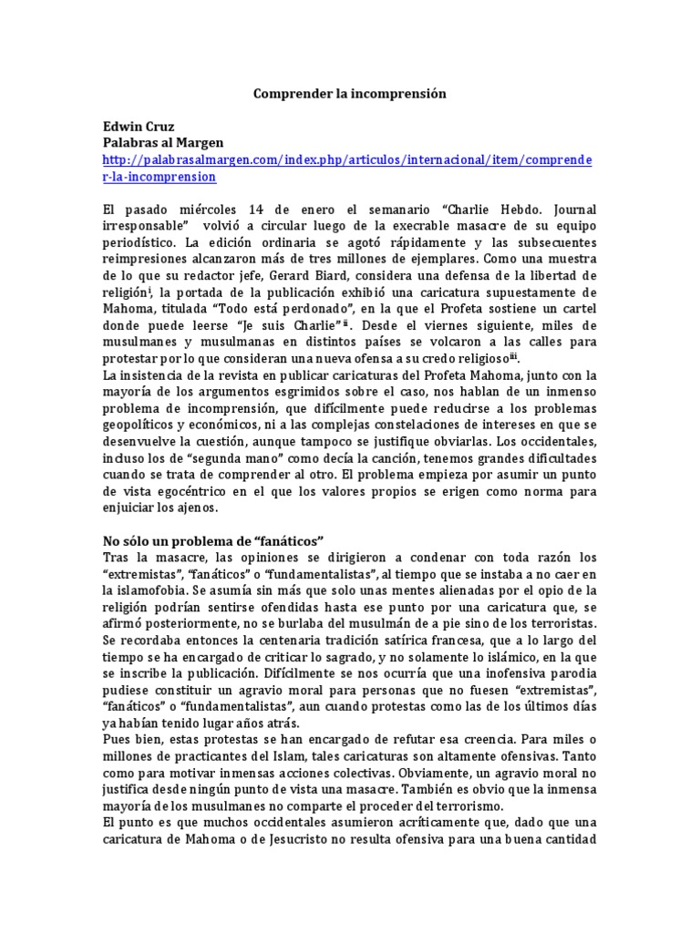 Comprender La Incomprensión | PDF | Tolerancia | Mundo occidental