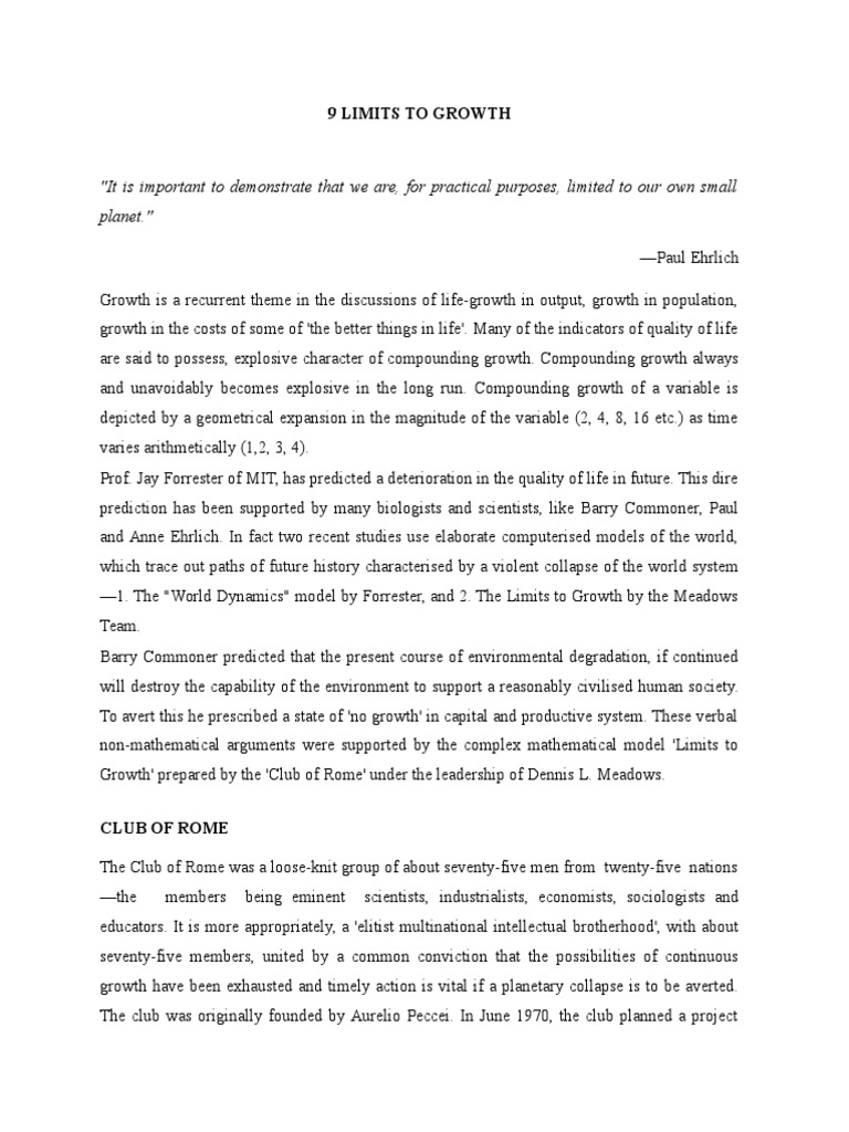 Limits To Growth Model | PDF | Economic Growth | Resource