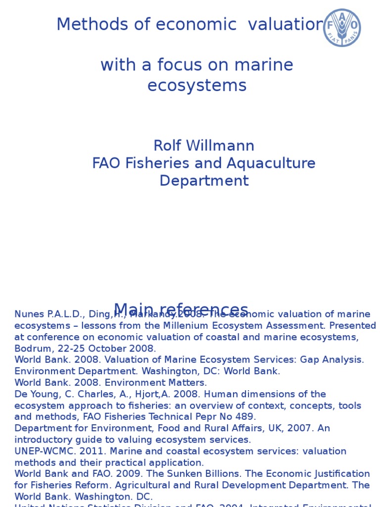 Methods of Economic Valuation - Marine | PDF | Resource | Ecosystem ...