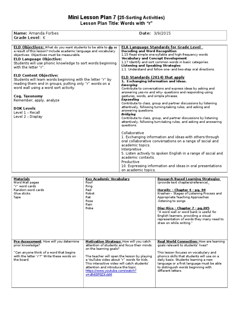 Mini Lesson Plan 7 | PDF | Reading Comprehension | Neuropsychological ...
