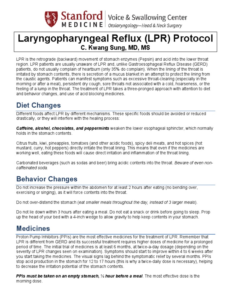 Stanford ENT Clinic-LPR Protocol | Gastroesophageal Reflux Disease | Diseases And Disorders