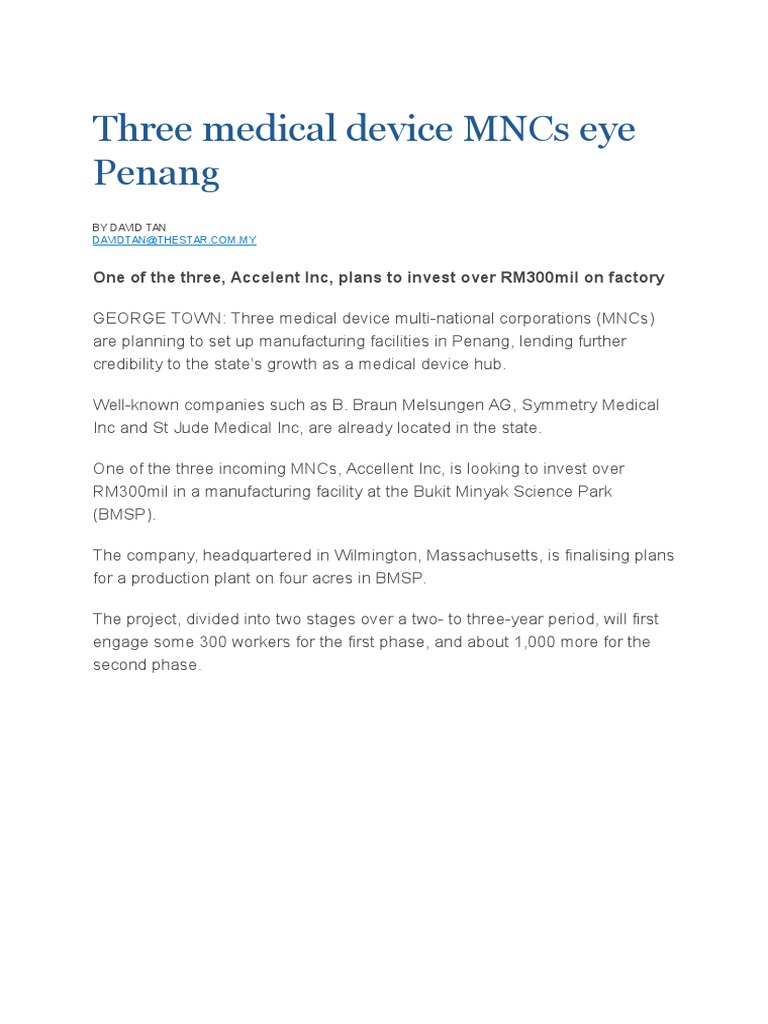 Three Medical Device MNCs Eye Penang | PDF | Companies | Business