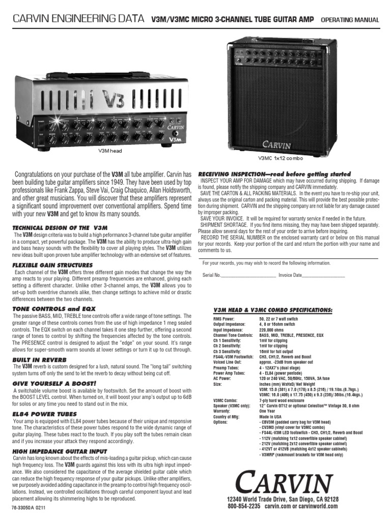 Carvin Manual | Amplifier | Equalization (Audio)