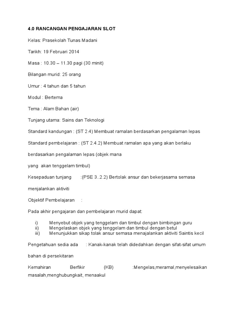 Contoh RPS Prasekolah | PDF
