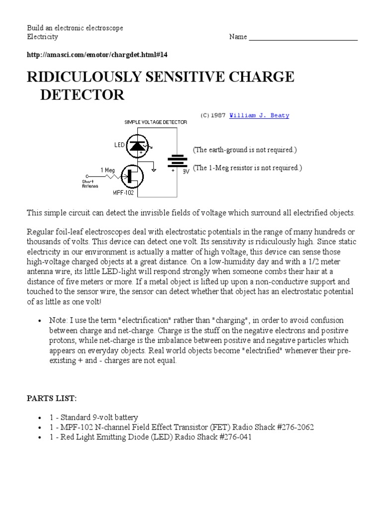 Build An Electronic Electroscope | PDF | Electric Charge | Field Effect ...