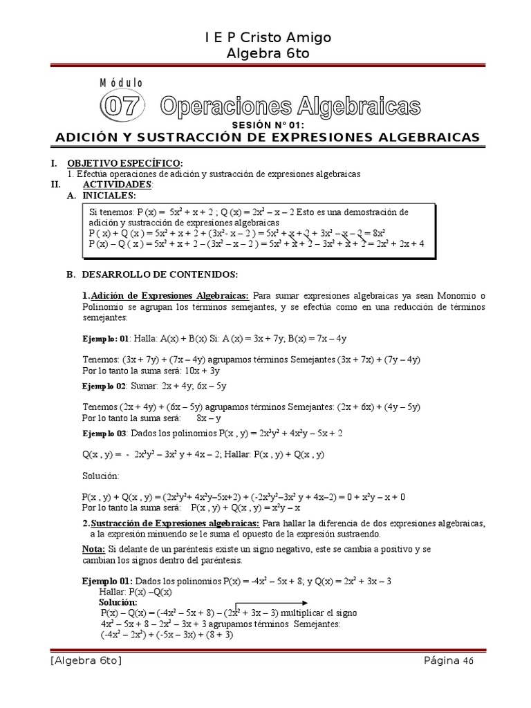 Modulo 07-8!9!10 Valor Numerico de Una Expresion Algebraica | PDF ...