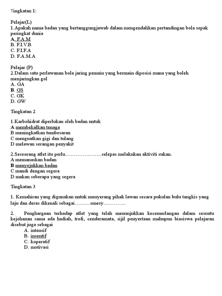 Soalan Kuiz PJK | PDF | Politik