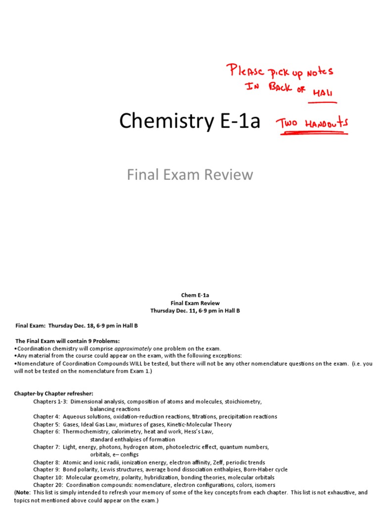 Chemistry Final Exam Review Guide | PDF | Ligand | Chemical Bond