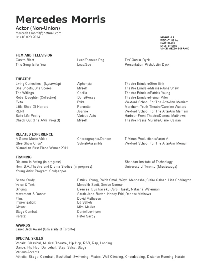 Mercedes Morris Acting Resume | PDF