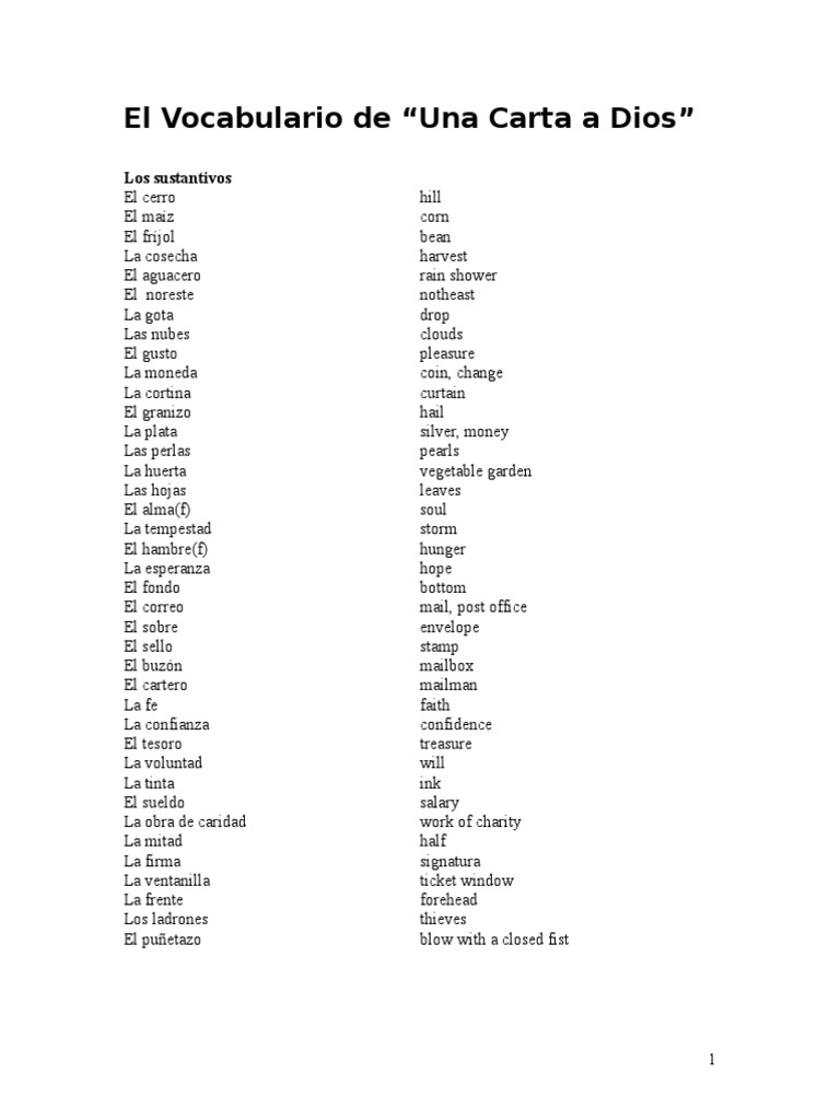 Una Carta A Dios Vocab | PDF