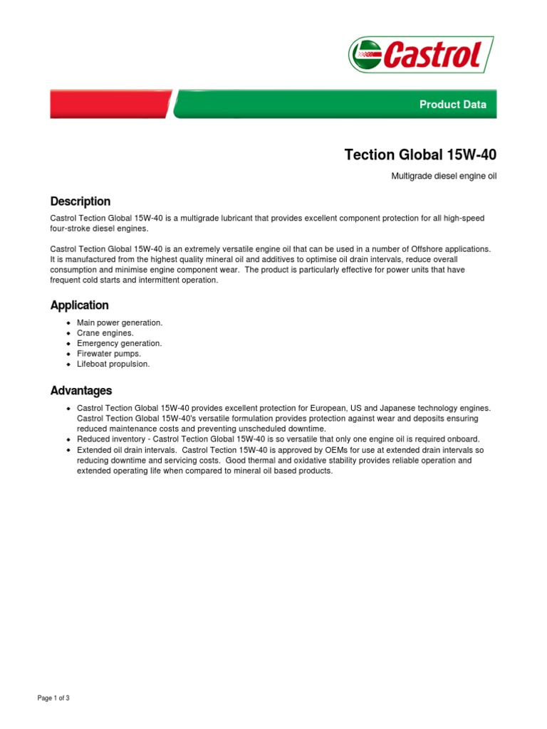 Castrol Tection Global 15W-40 Overview | PDF | Motor Oil | Nature