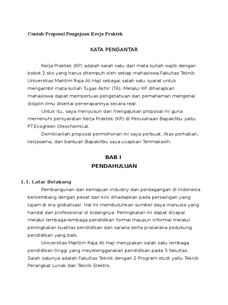 Contoh Proposal Pengajuan Kerja Praktek | PDF | Komputer | Teknologi ...