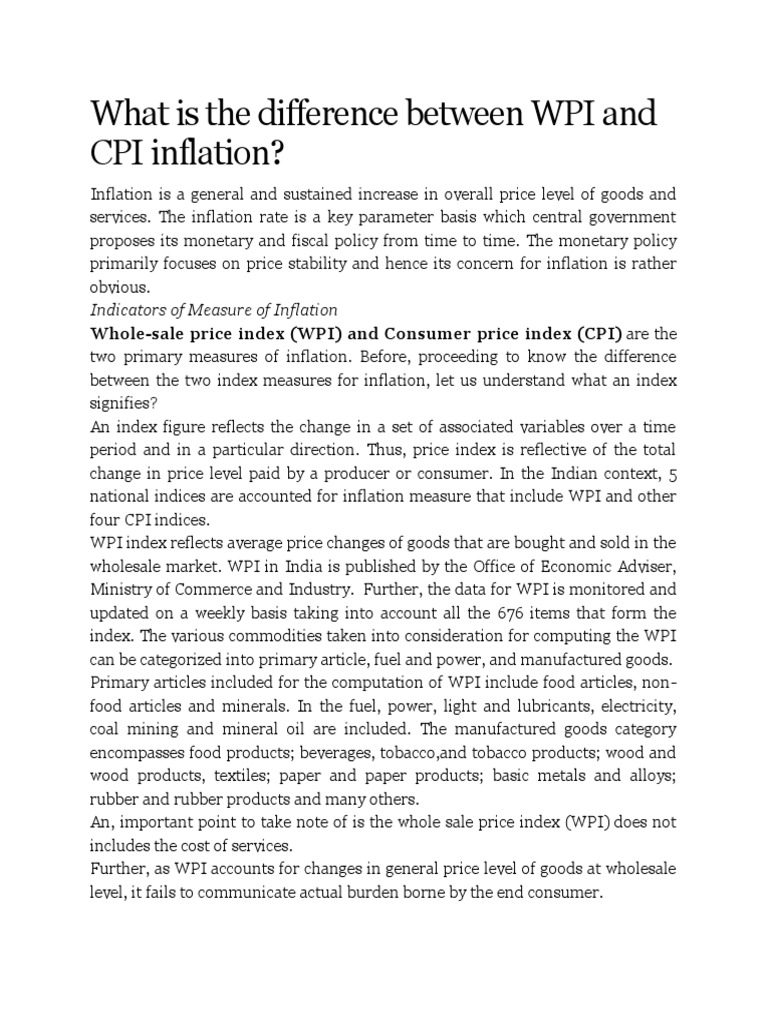 What Is The Difference Between WPI and CPI Inflation | PDF | Consumer ...