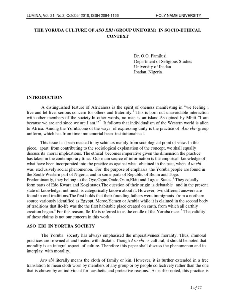 The Yoruba Culture of Aso Ebi (Group Uniform) in Socio-Ethical Context ...