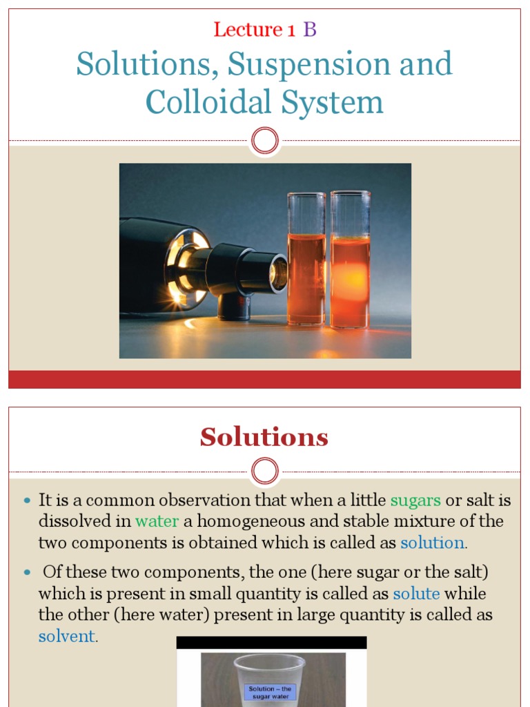 Solutions, Suspension and Colloidal System | PDF | Colloid | Suspension ...