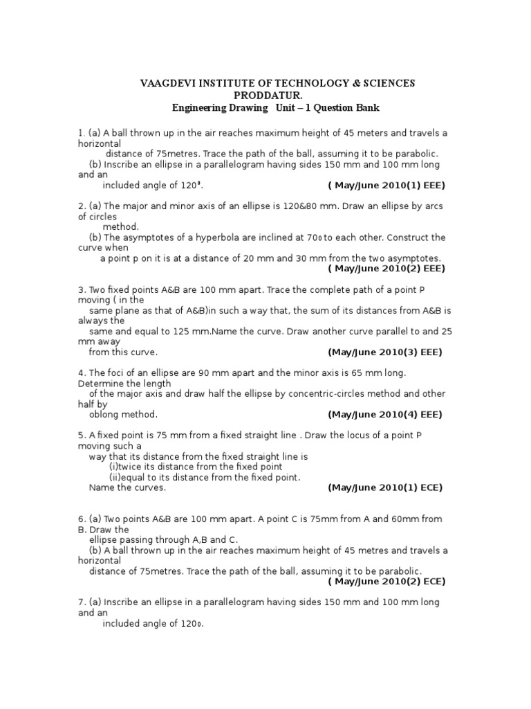 1st B.tech Engineering Graphics Question Bank | PDF | Ellipse | Circle