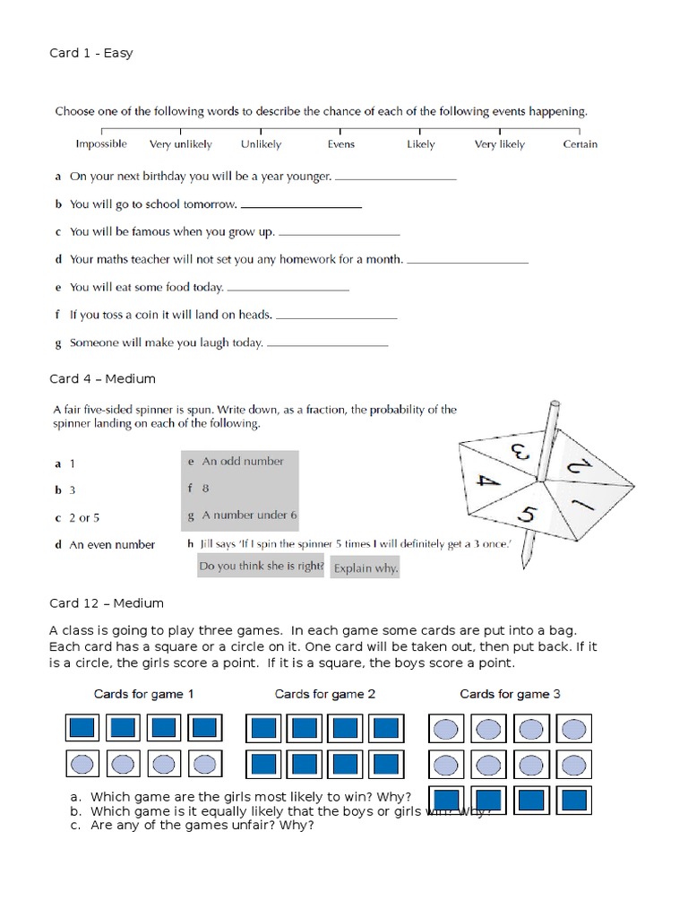 Probability Question Cards | PDF | Playing Cards | Probability