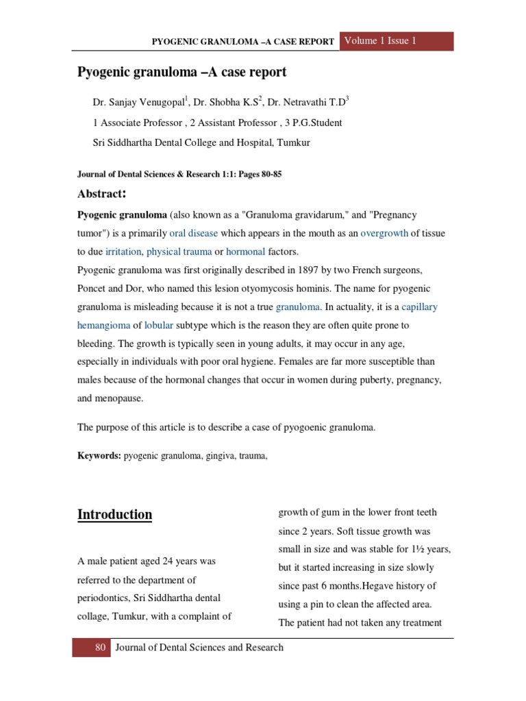 Pyogenic Granuloma | PDF | Medical Specialties | Clinical Medicine