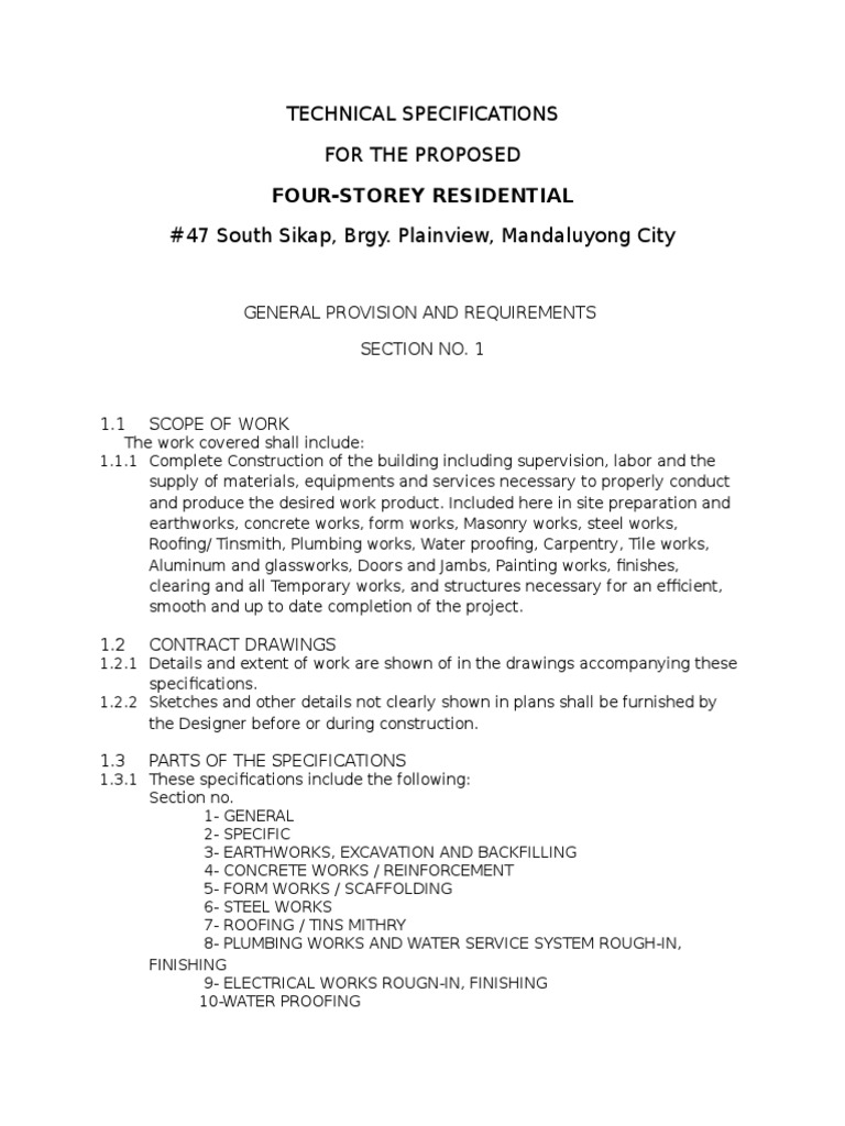 Technical Specifications | PDF | Concrete | Plumbing