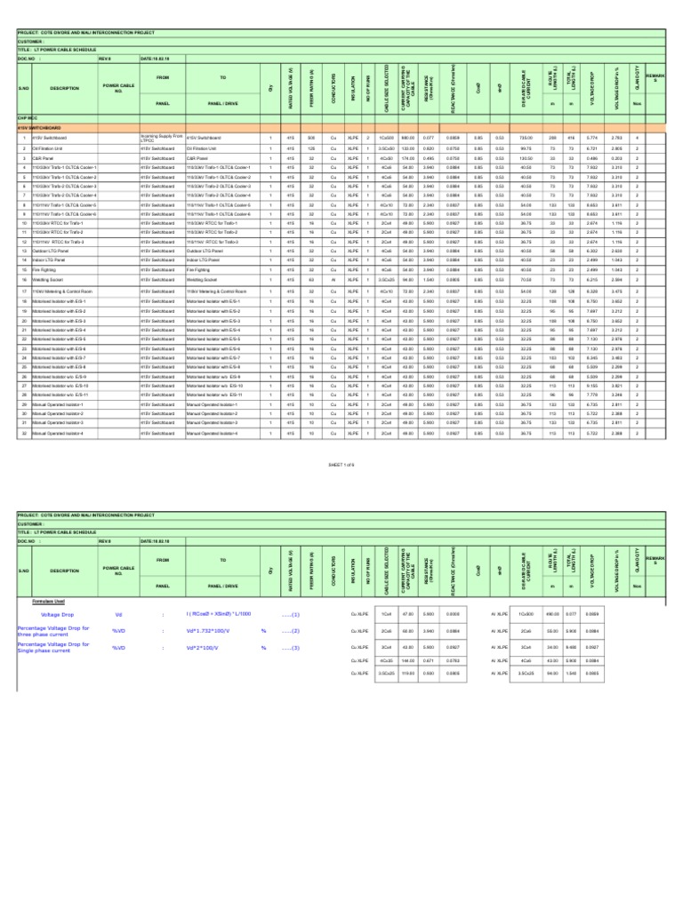 LT Cable Sizing Format | PDF
