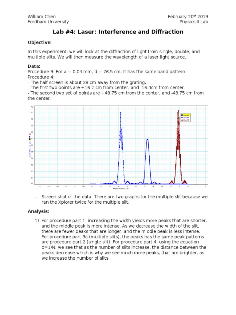 Lab #4: Laser: Interference and Diffraction: Objective | PDF | Diffraction | Motion (Physics)