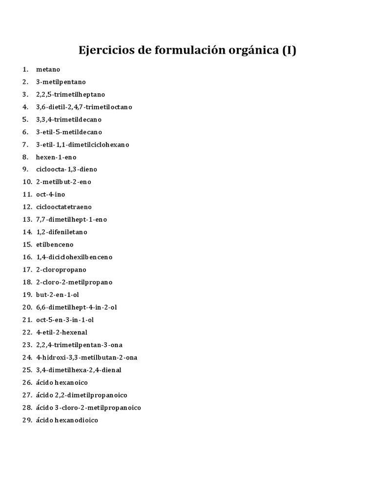 Ejercicios de Formulación Orgánica | PDF