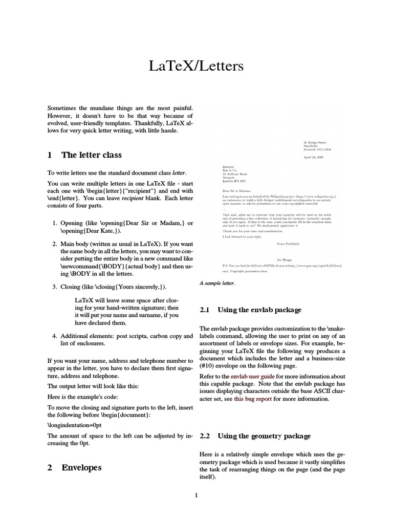 LaTeX Letters Envelope Text