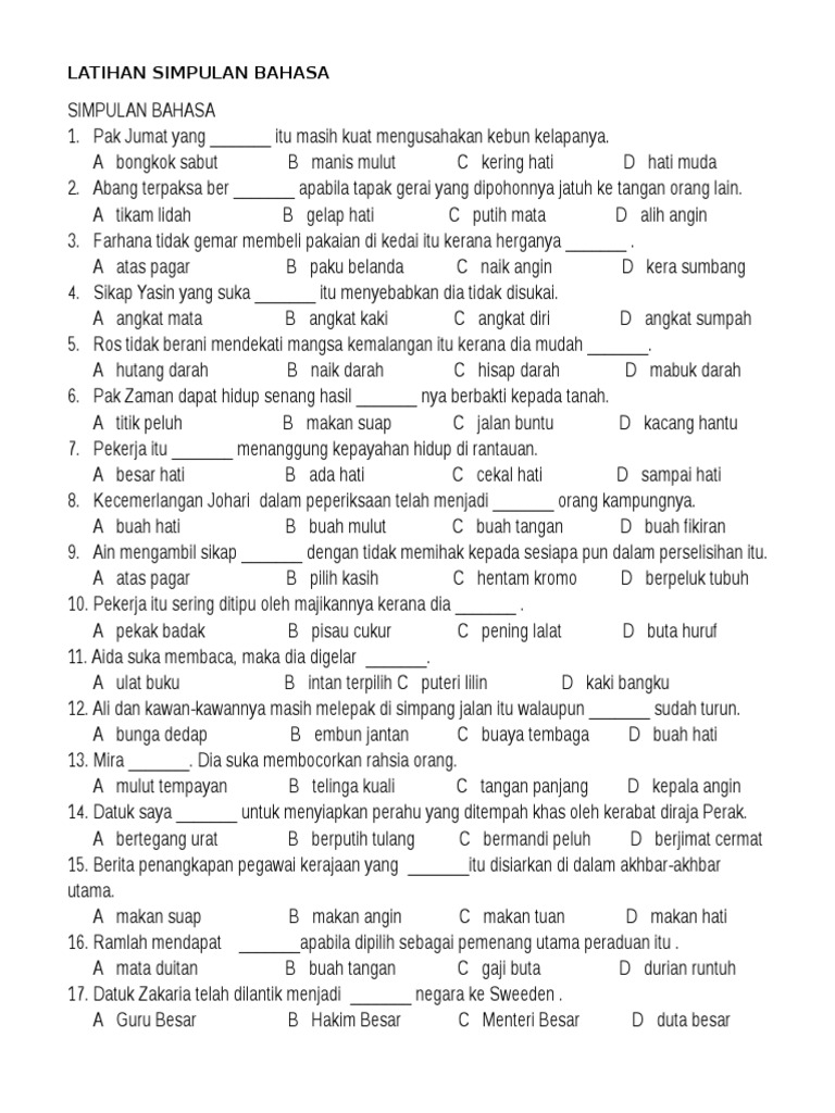 Latihan Simpulan Bahasa Pdf